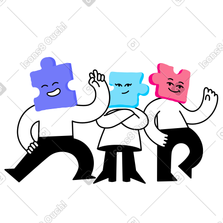 Characters with puzzle heads stand together PNG, SVG