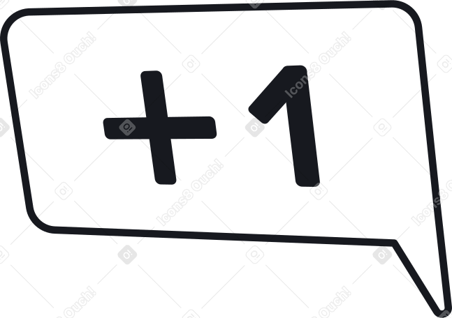 White speech bubble with plus one text PNG, SVG