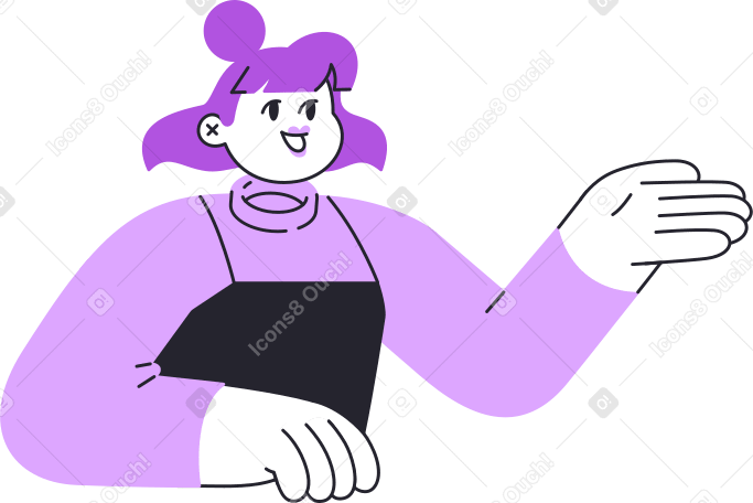 Half body girl speaking and showing something Illustration in PNG, SVG