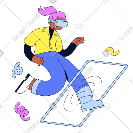 Young woman jumping into virtual reality PNG, SVG