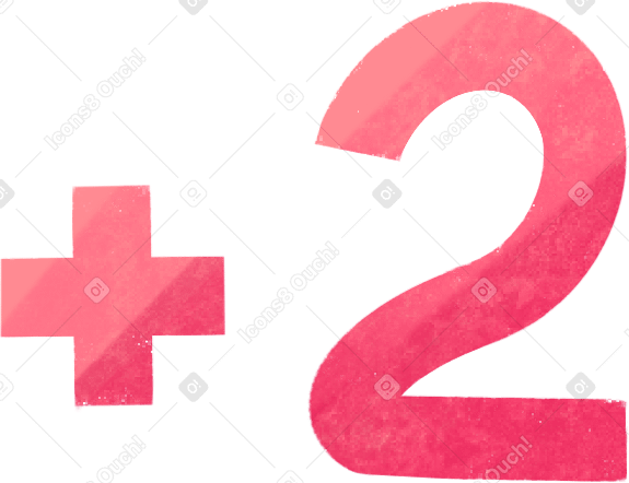 Plus sign and number two Illustration in PNG, SVG