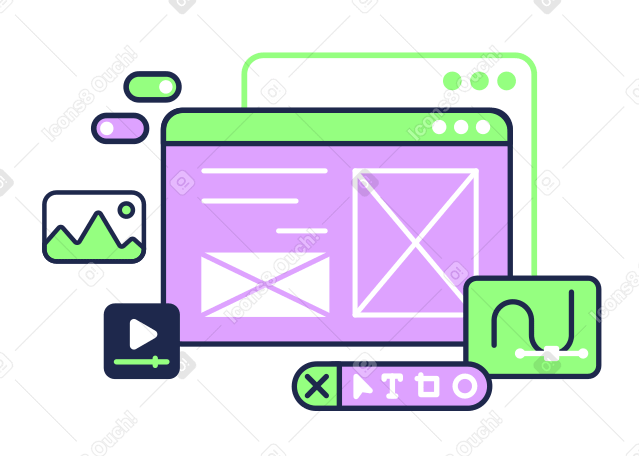 Web and graphic design with browser, toolbar and picture signs PNG, SVG
