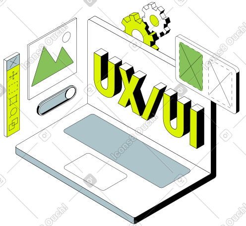 Lettering UX/UI in laptop with web design application text PNG, SVG