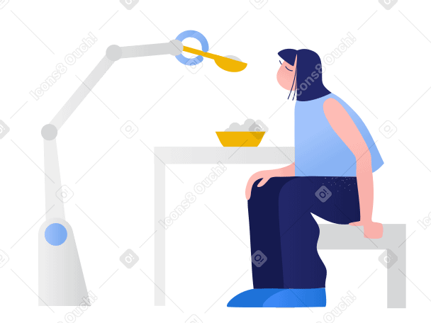 Robot helping to eat Illustration in PNG, SVG