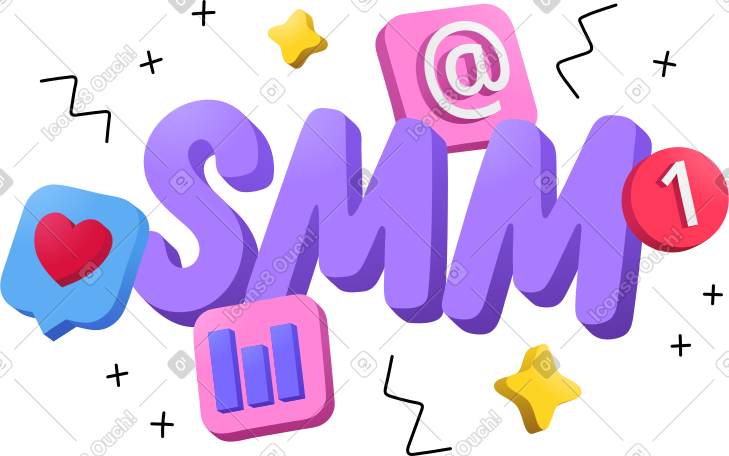 Texte smm avec icônes et lettrage de griffonnages PNG, SVG