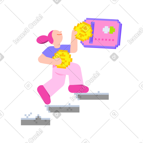 Woman putting money in a digital wallet animated illustration in GIF ...