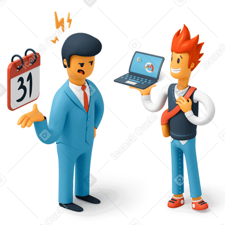 3D Boss hurrying employee to finish project work faster Illustration in ...