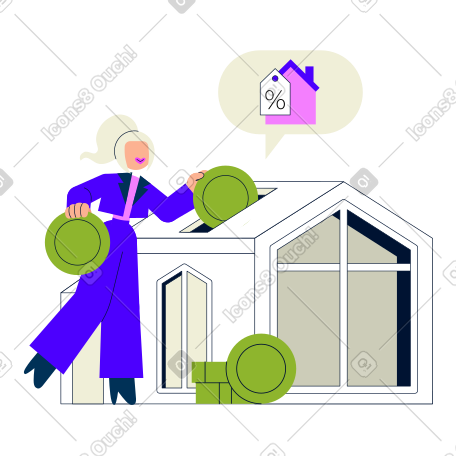 Woman buying real estate animated illustration in GIF, Lottie (JSON), AE
