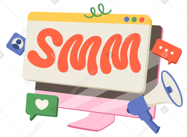 Lettering SMM with social media signs and megaphone text PNG, SVG