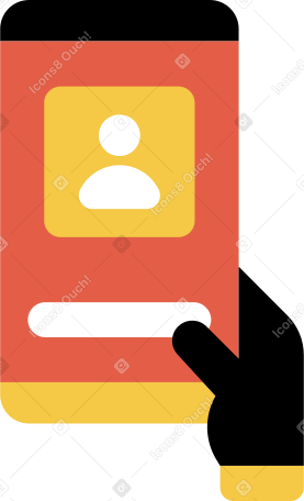 Hand holding phone with person icon Illustration in PNG, SVG