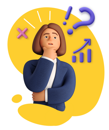 Woman thinking about a work task Illustration in PNG, SVG