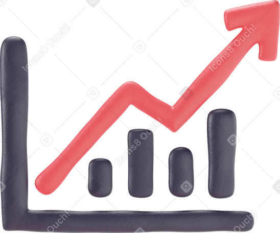 3D Rising red and black graph Illustration in PNG, SVG