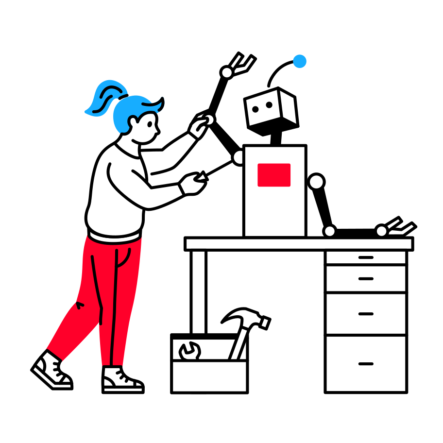 Building a robot Illustration in PNG, SVG