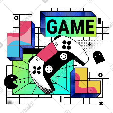 Gaming controller and retro game elements PNG, SVG