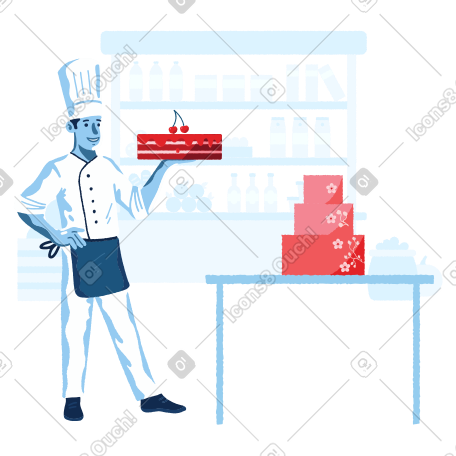 Pastry chef standing with a cake PNG, SVG