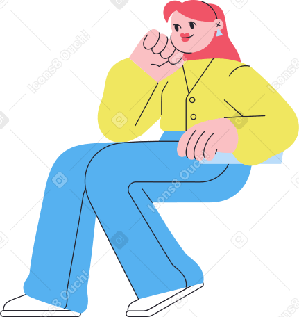 Woman sitting with her chin resting on her hand Illustration in PNG, SVG