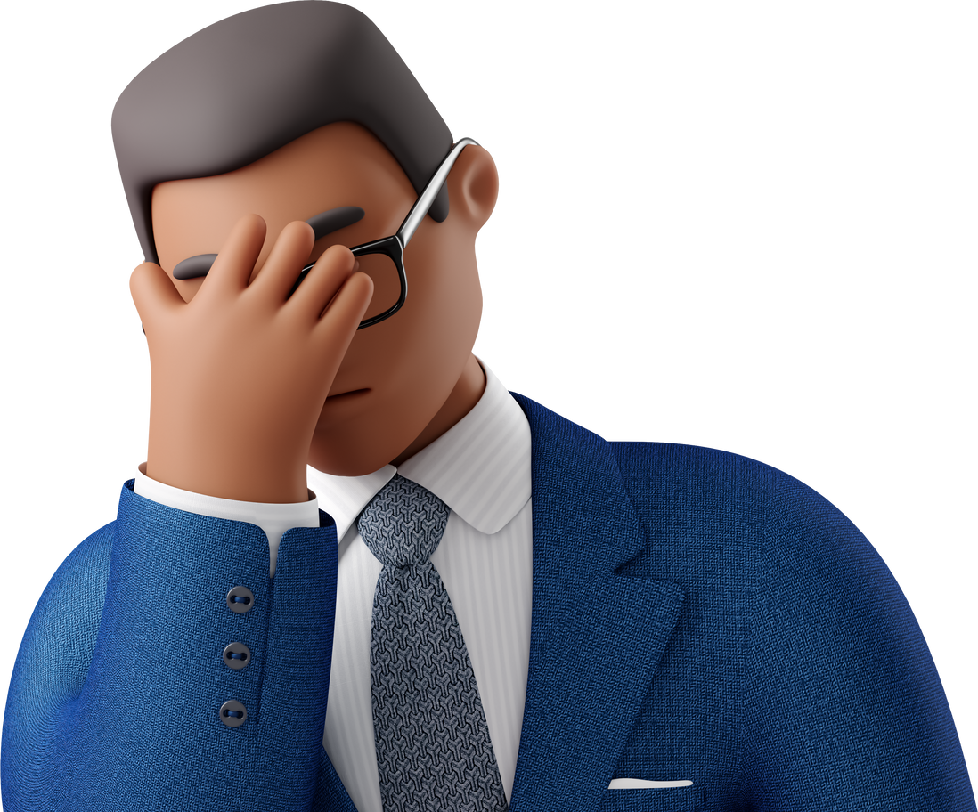 Close up of black businessman in blue suit facepalming Illustration in ...