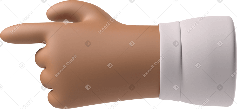 3D Brown skin hand pointing left Illustration in PNG, SVG
