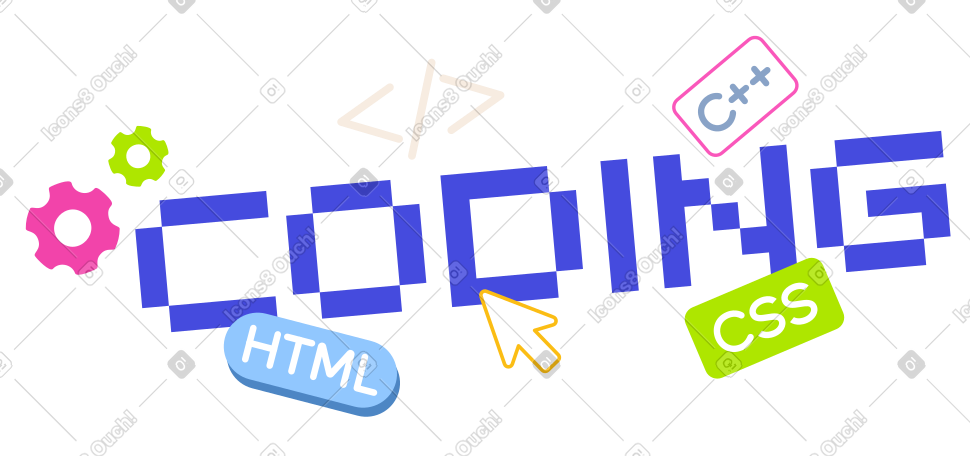 Lettering coding with gears and code sign text PNG, SVG