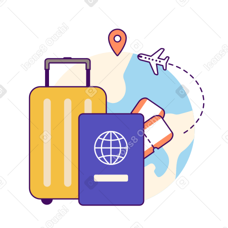 Passport, suitcase and tickets to travel around the world animated ...