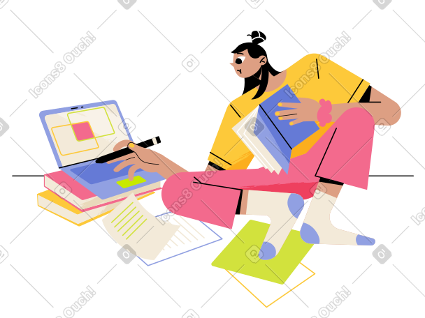 Woman focused on online learning animated illustration in GIF, Lottie ...
