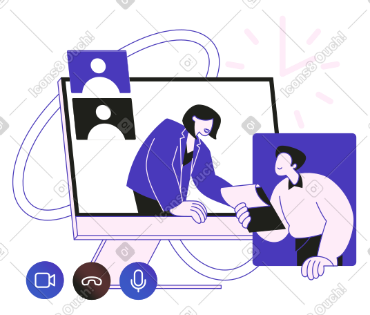 Online meeting via group call animated illustration in GIF, Lottie ...