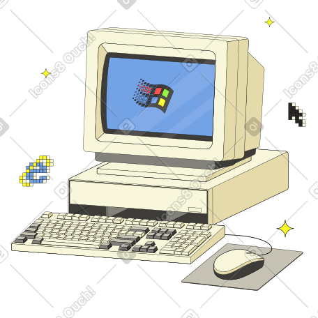 Retro Personal Computer with Windows logo animated illustration in GIF ...