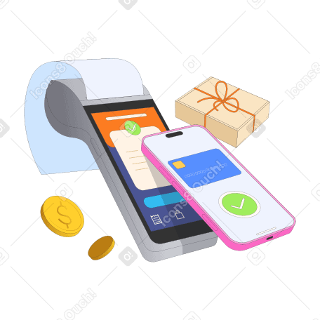 Contactless payments with smartphone and POS terminal animated ...