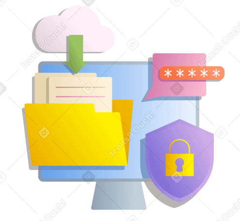 Cyber security of the cloud data repository Illustration in PNG, SVG