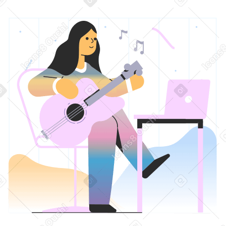 Girl having online music lesson Illustration in PNG, SVG