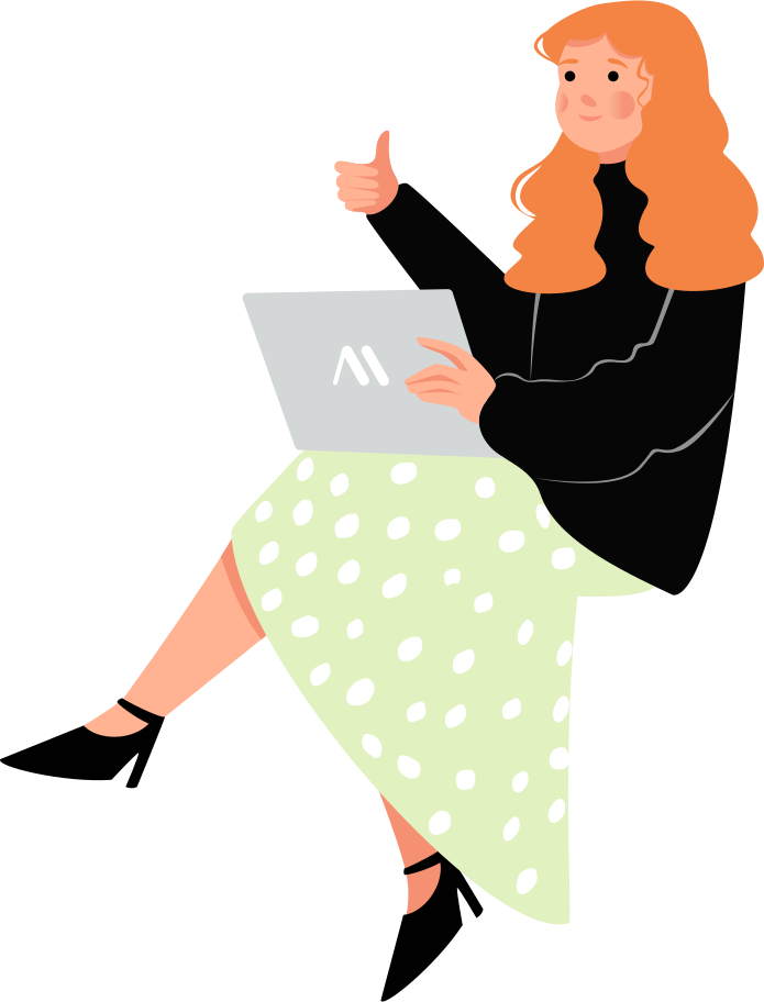 Girl with laptop showing thumbs up Illustration in PNG, SVG