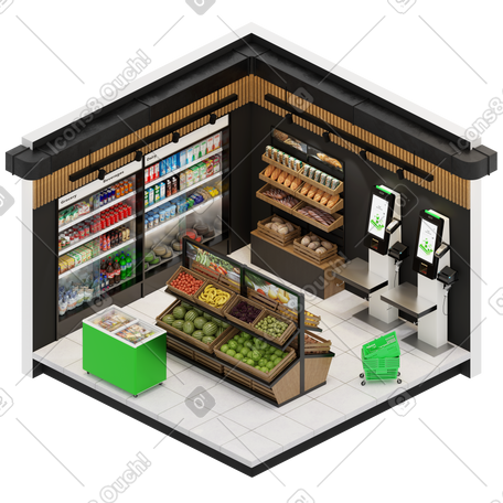 3D isometric grocery store PNG, SVG