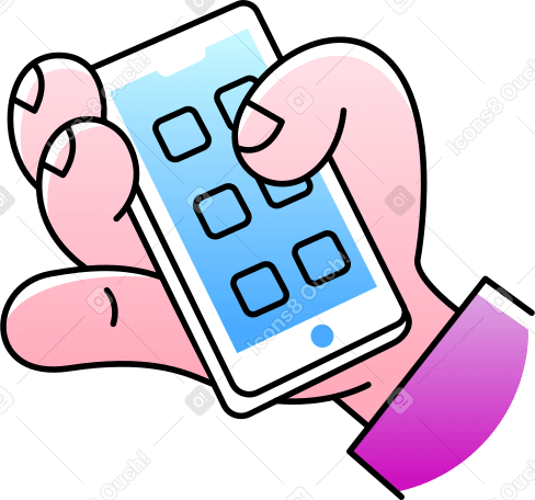 Hand holding a cell phone Illustration in PNG, SVG
