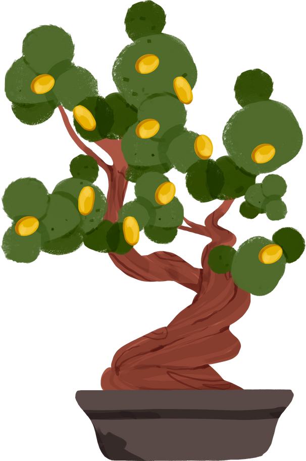 Bonsai money tree Illustration in PNG, SVG