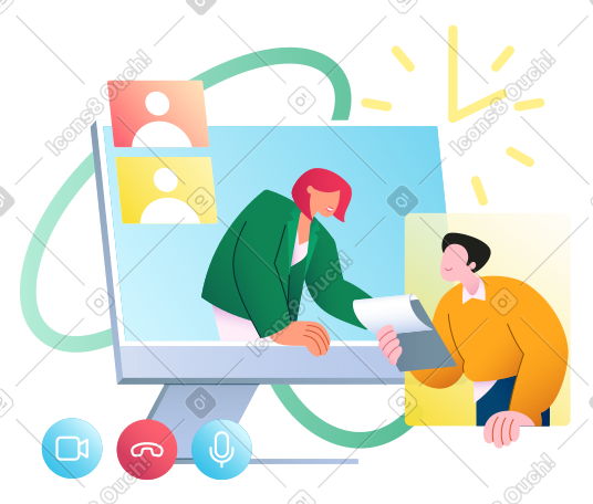 Online meeting via group call animated illustration in GIF, Lottie ...