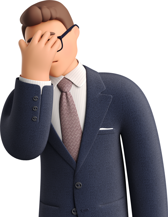 Businessman in dark blue suit facepalming Illustration in PNG, SVG