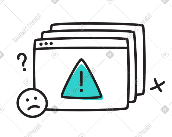 Error sign in browser window and sad emoji PNG, SVG