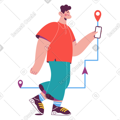 Man follows a route built by a navigator PNG, SVG