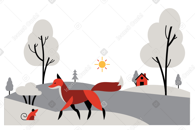 Fox walking Illustration in PNG, SVG