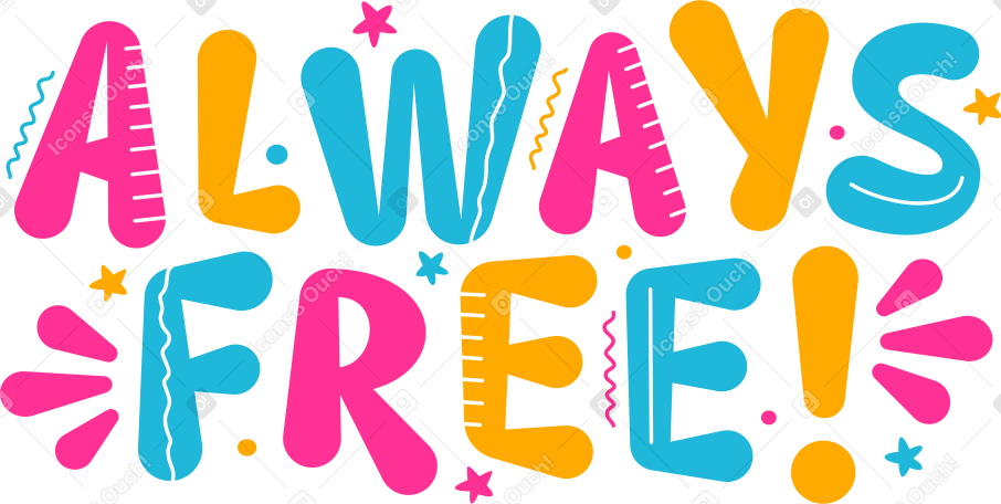 Lettering always free! with stars and lines Illustration in PNG, SVG