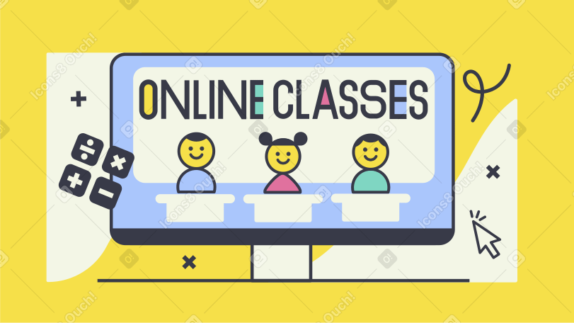 Lettering Online Classes on computer screen with schoolkids ...