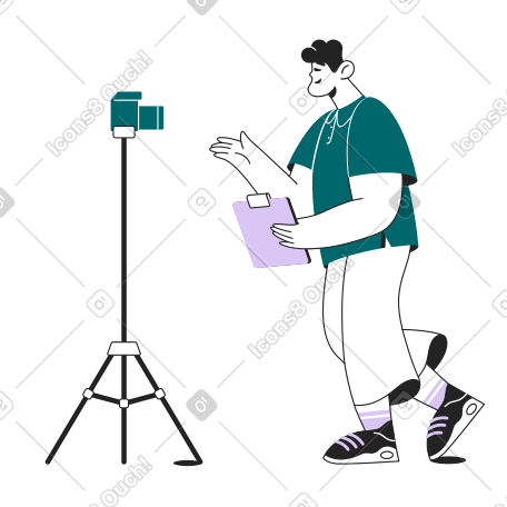Man is filming a vlog on camera PNG, SVG
