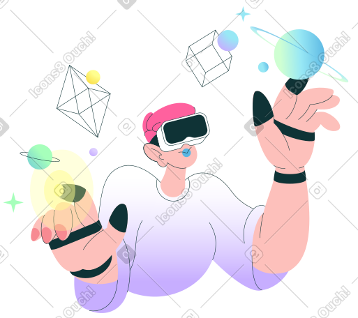 Young woman wearing VR glasses PNG, SVG