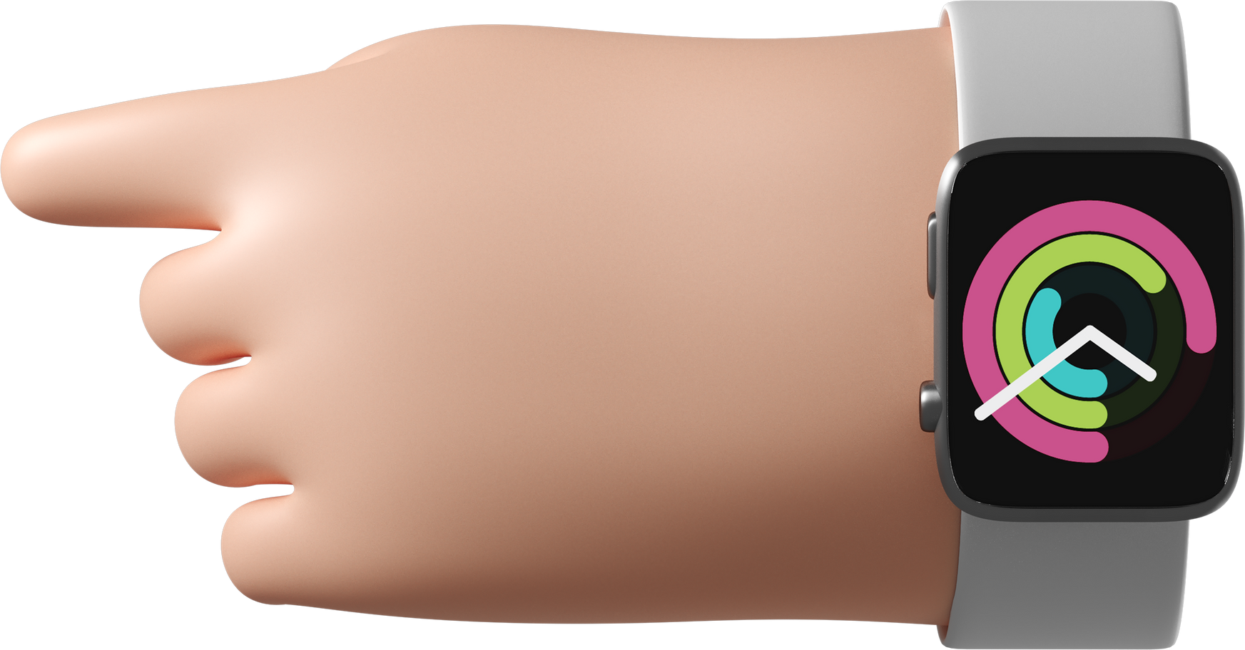 White skin hand with smartwatch turned on pointing left Illustration in ...