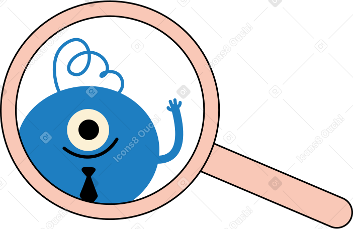 Blue character in a magnifying glass Illustration in PNG, SVG