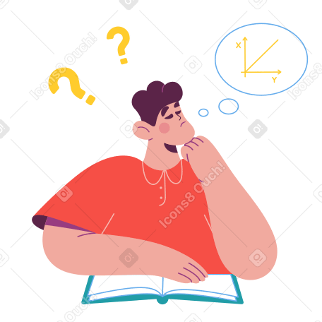 Student thinks of a solution to the math problem Illustration in PNG, SVG