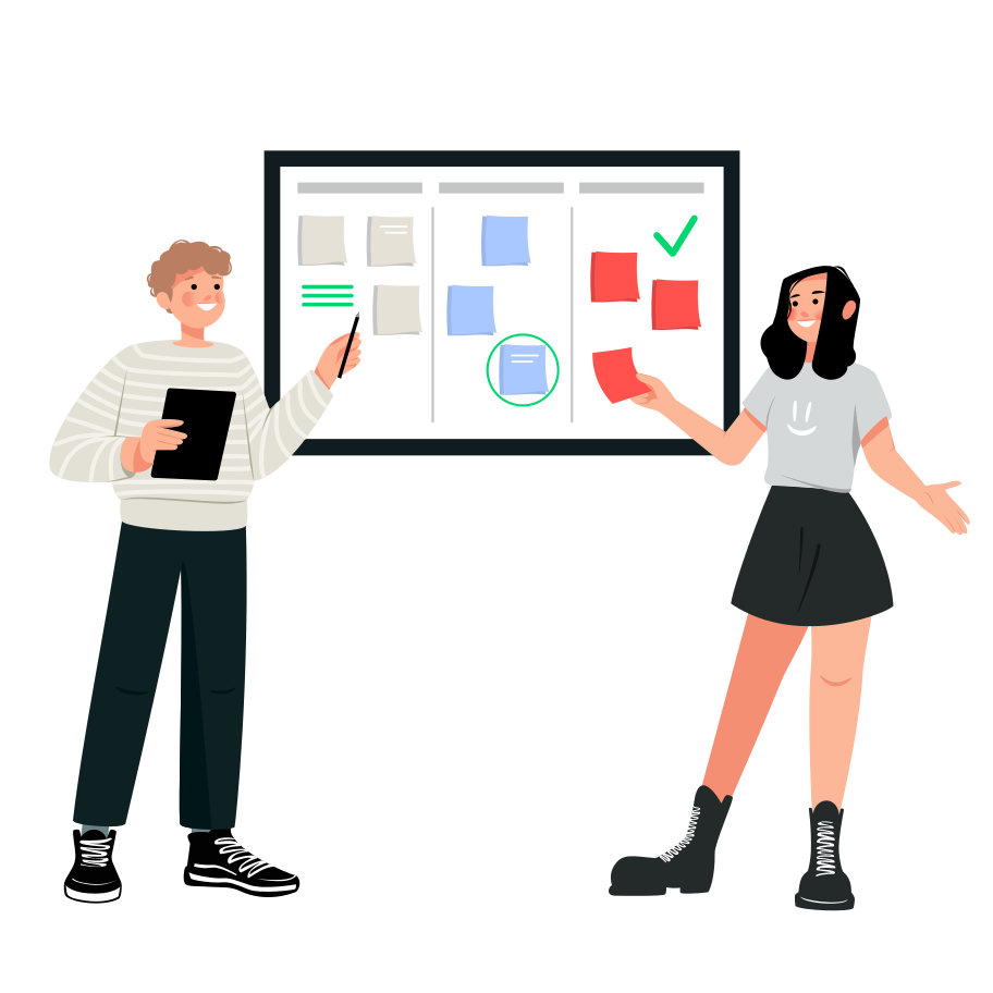 Business planning behind the scrum board Illustration in PNG, SVG