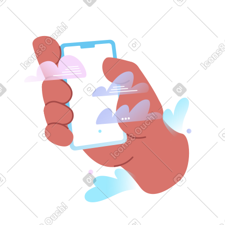 Hand holding a phone with messages PNG, SVG