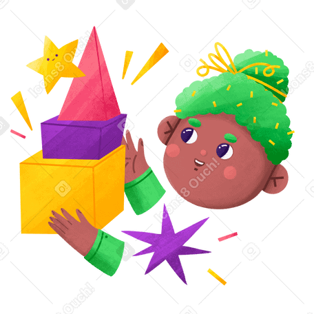 Child plays with geometric shapes Illustration in PNG, SVG