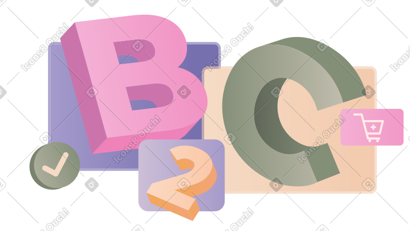 Lettering B2C with shopping cart sign and checkmark text PNG, SVG